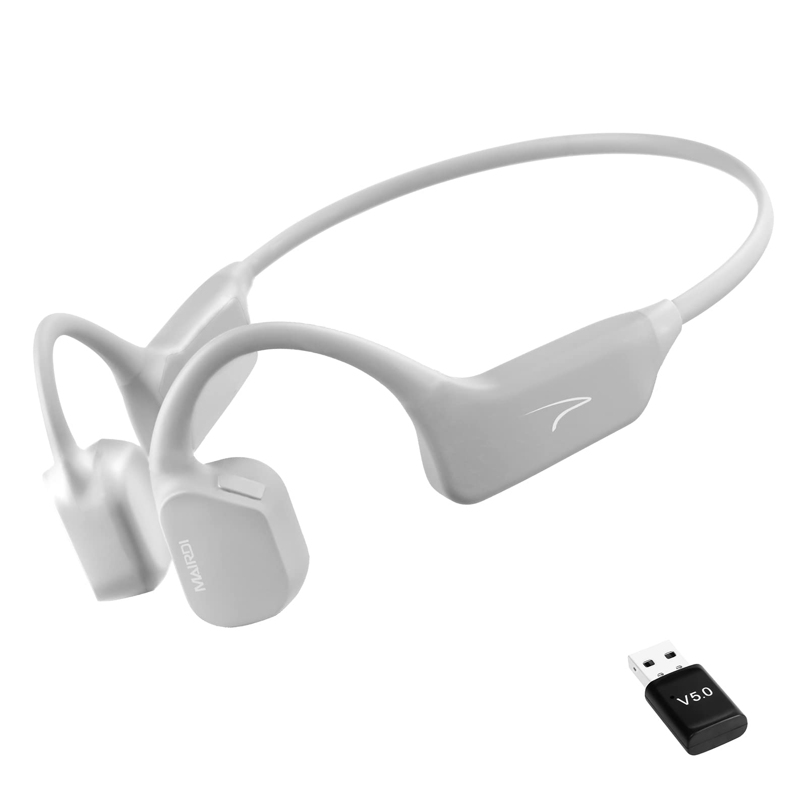 MAIRDI Bone Conduction Headphone Wireless with Mic, Open-Ear Bluetooth Headphone Titanium, with USB Bluetooth Adapter for PC, Sweat Resistant Sport Earphone for Running Workout Driving Bicycling