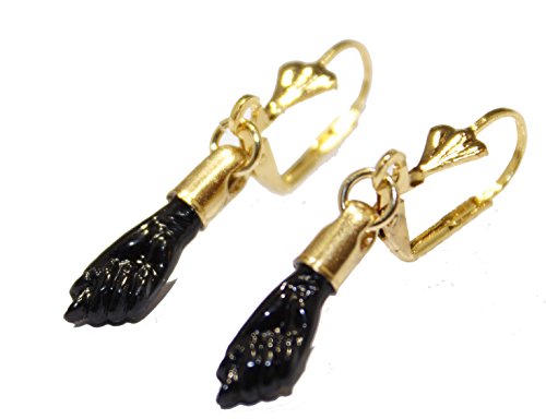 Figa Azabache Hand Dangle Earrings 18k Gold Plated - Enchape De Oro - Figa Azabache Earring