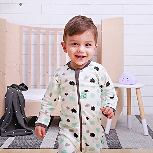 ergoPouch 0.2 TOG Long Sleeve Romper, Organic Cotton, 2-Way Zip (Size 1 Year, Clouds)