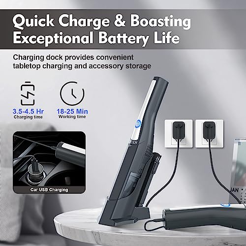 XREXS Handheld Vacuum Cordless, Car Vacuum Cleaner High Power, 12000Pa Strong Suction Rechargeable Hand Held Vacuum, Portable Lightweight Wireless Vacuum Cleaner for Home, Office, Pet Hair Cleaning