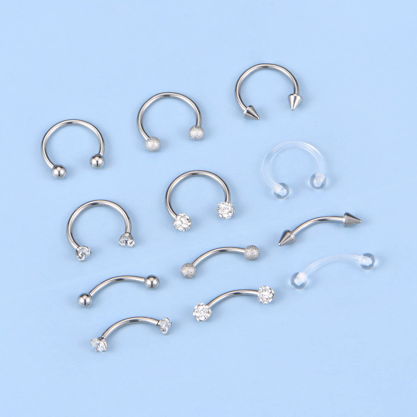 FECTAS 16G Lip Labret Studs Medusa Piercing Rings Eyebrow Ring Helix Conch Tragus Daith Rook Cartilage Flat Back Earrings Hoop Jewelry