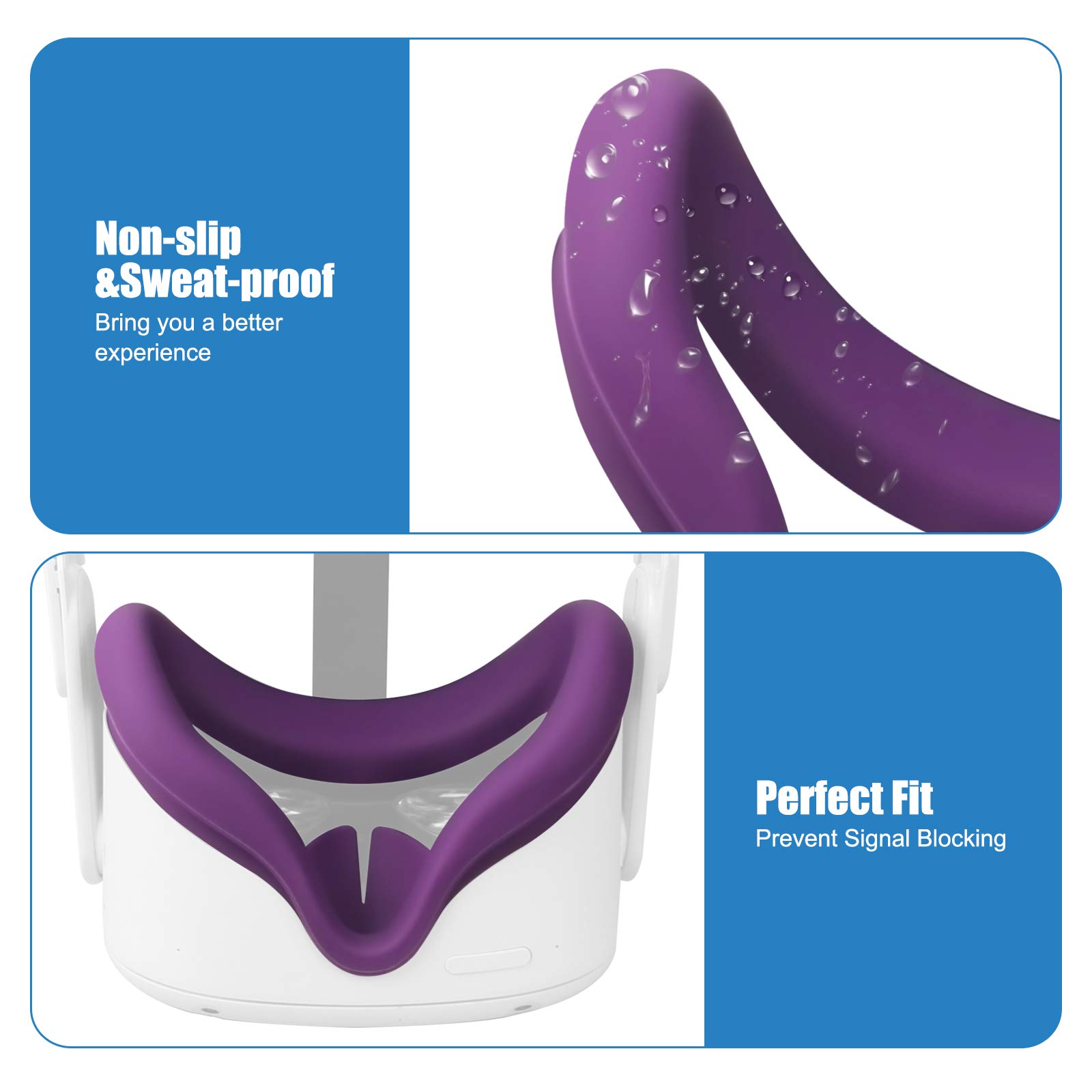 Eyglo VR Face Silicone Cover Mask for Oculus Quest 2 Headset Face Pad Cushion Sweatproof Anti-Fog Oculus Quest 2 Accessories (Purple)