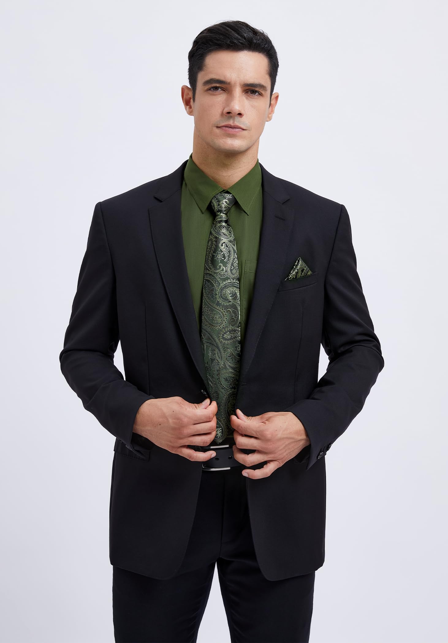 HISDERN Mens Green Dress Shirt Formal Business Long Sleeve Shirt and Tie Set Classic Button Down Regular Fit Shirts for Prom Party