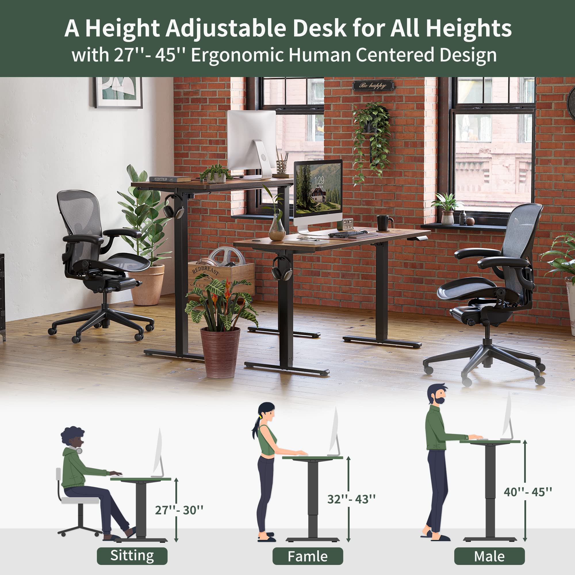 FEZIBO 40 * 24 Inches Height Adjustable Desk with Anti Fatigue Mat