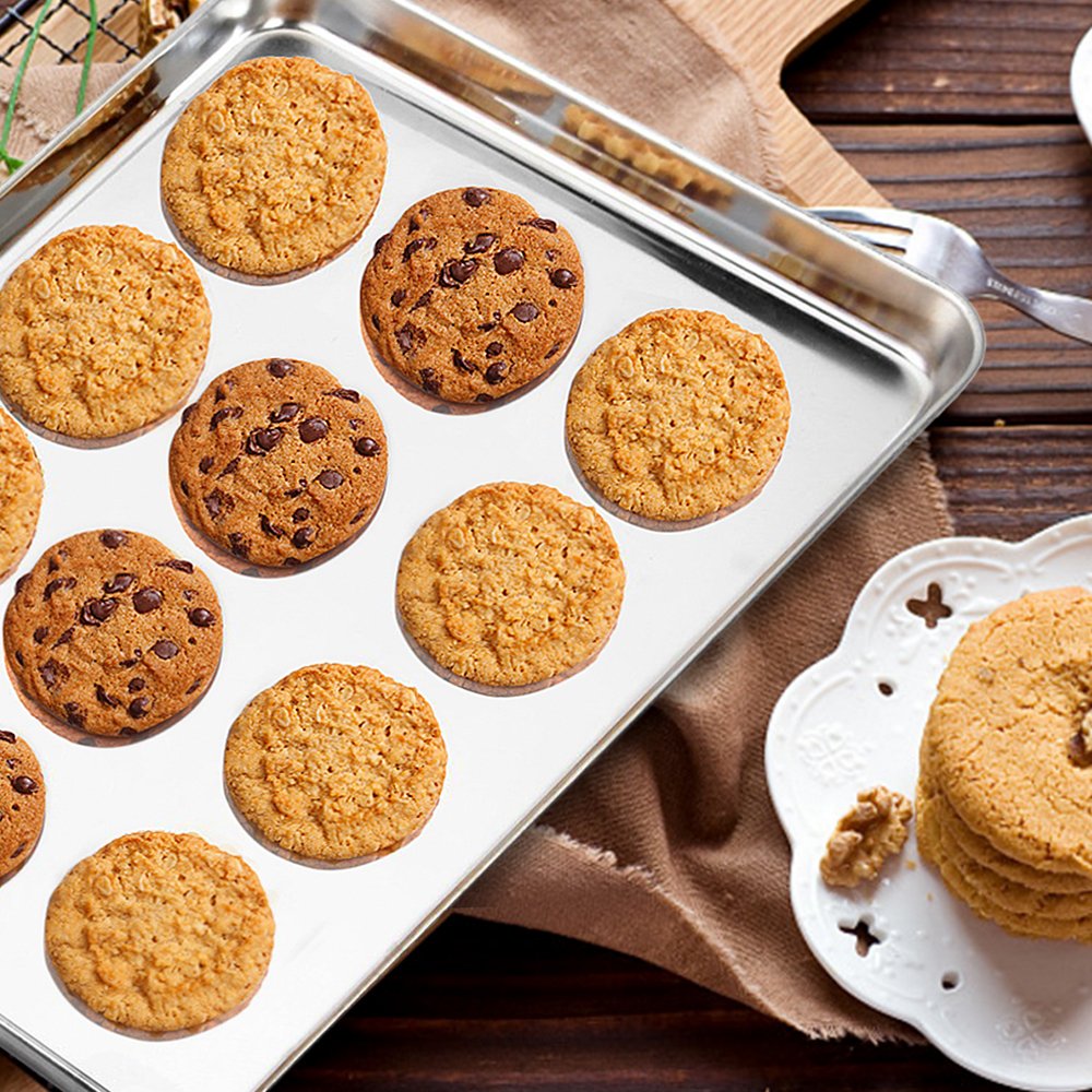 HEAHYSI Mini Stainless Steel Baking Sheets,Small Cookie Sheets, Toaster Oven Tray Pan Rectangle Size 9.4Lx7Wx1H inch By, Non Toxic & Healthy,Superior Mirror Finish & Easy Clean, Dishwasher Safe