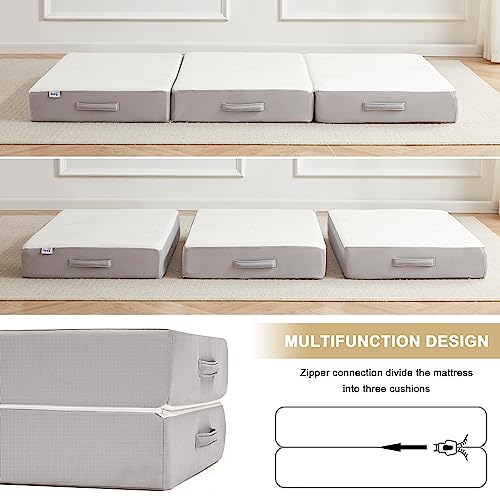 Lazyzizi Folding Mattress, 6 Inch Memory Foam Tri-fold Mattress with Breathable & Washable Bamboo Fiber Fabric Cover, Foldable Floor Mattress Guest Bed for Camping, Road Trip, Queen