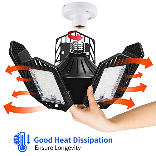 LED Garage Lights 2 Pack, 150W 15000 Lumens Daylight Garage Light, Deformable Garage Ceiling Lights with 5 Ultra Bright Adjustable Panels, E26/E27 LED Shop Lights for Workshop Barn Basement Warehouse