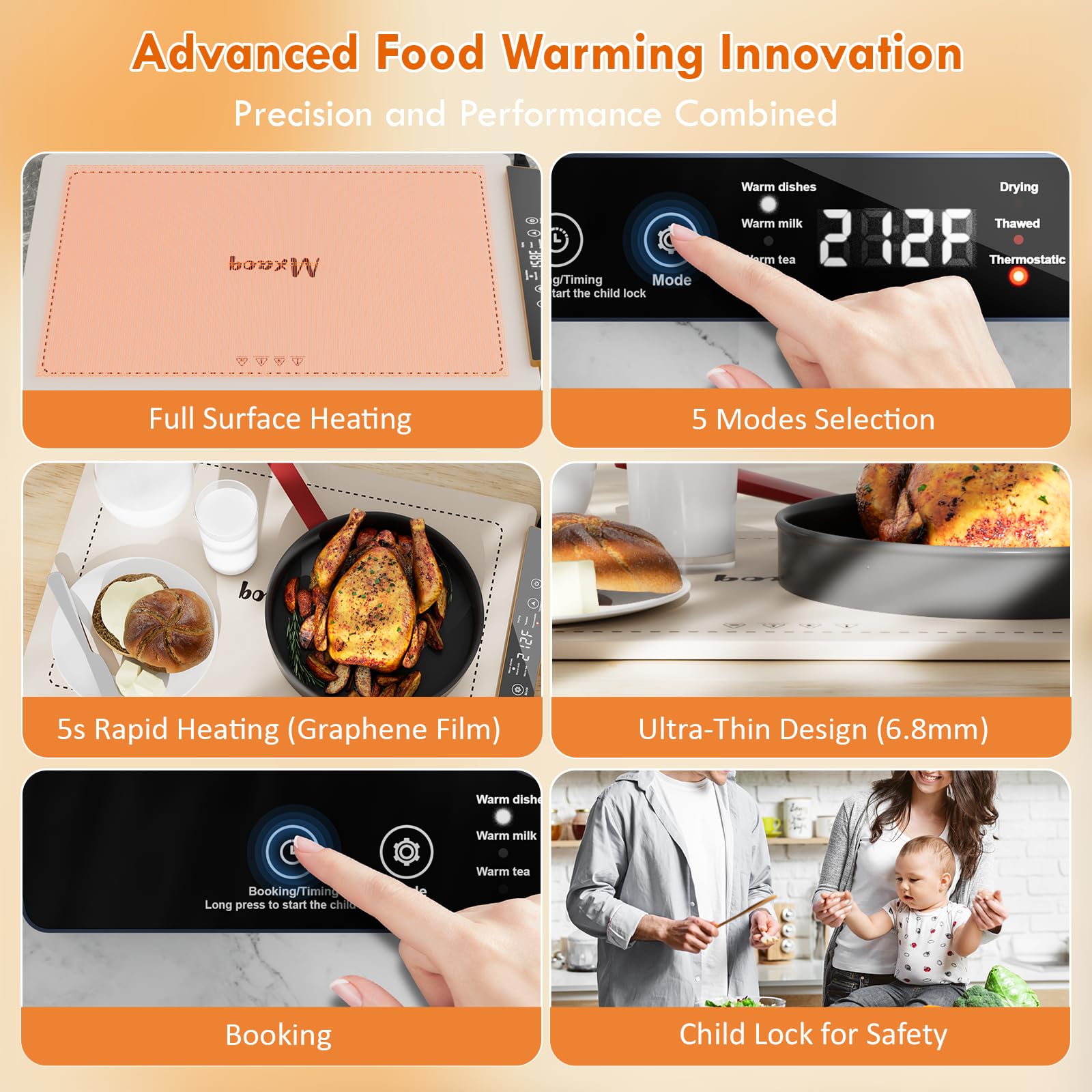 Silicone Food Warming Mat for Food - Portable Food Warmers for Parties with 8 Adjustable Temp Setting- Electric Food Warming Tray withTouchscreen- Foldable Heating Mat for Gatherings&Buffets