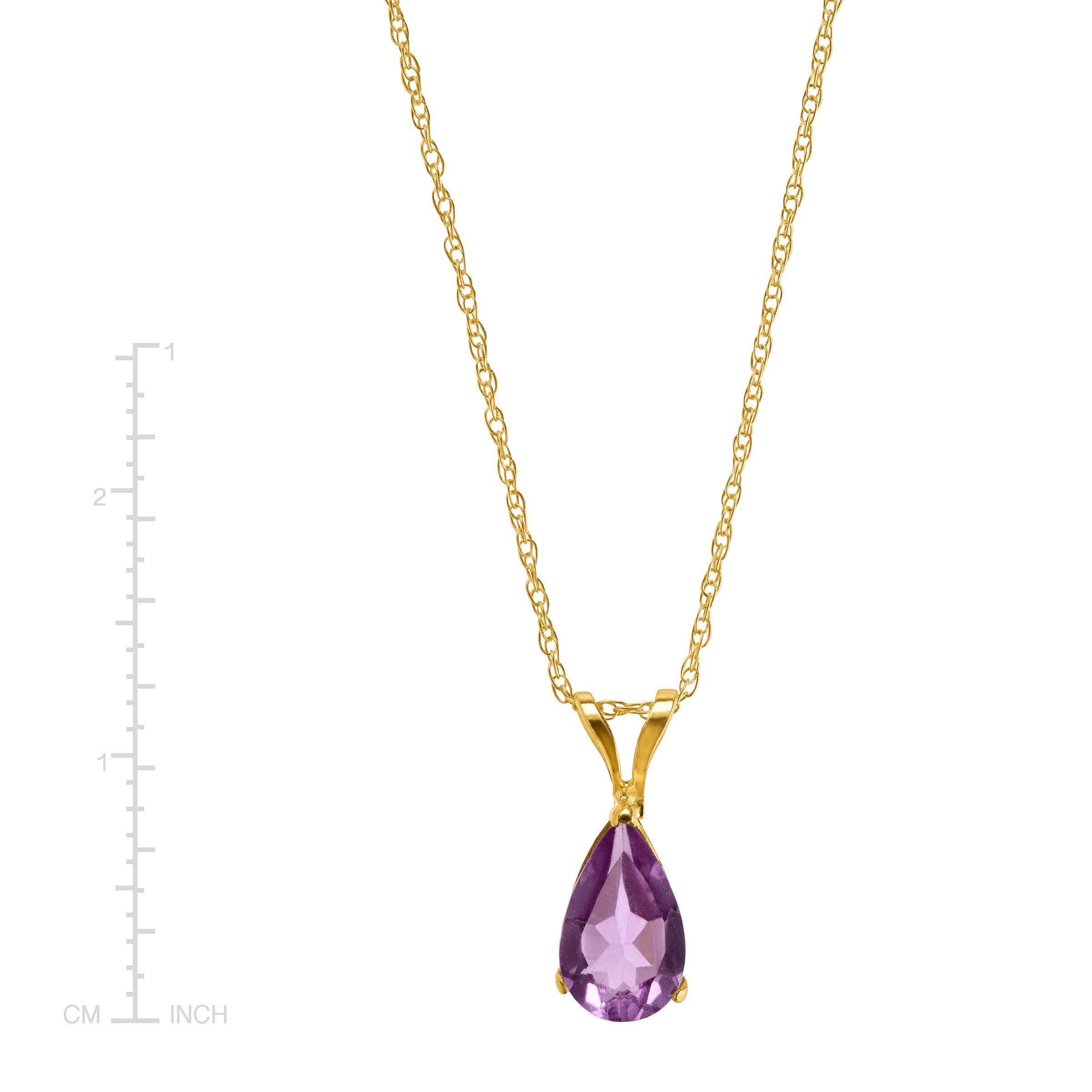 Finecraft 1/2 ct Natural Amethyst Pear-Cut Solitaire Pendant Necklace in 10K Yellow Gold, 18"