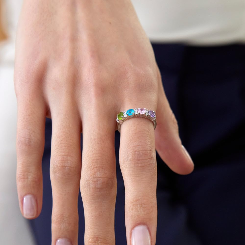 EVE'S ADDICTION Sterling Silver Custom 4 Stone Simulated Birthstone Rings for Women Eternity Band (ring size 5) Mother's Ring - Gifts for Mom