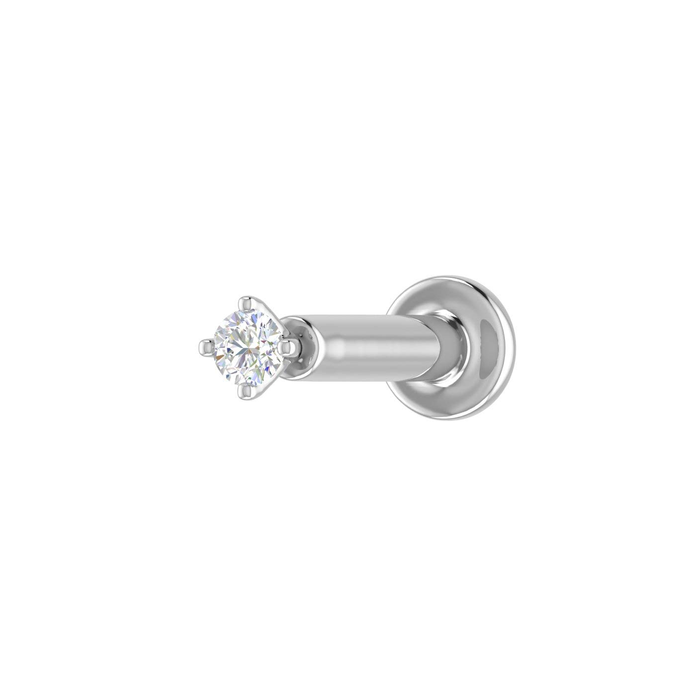 FINEROCK 0.03 Carat 4-Prong Solitaire Diamond Nose Pin Stud in 18K White Gold (SI1-SI2 Clarity)