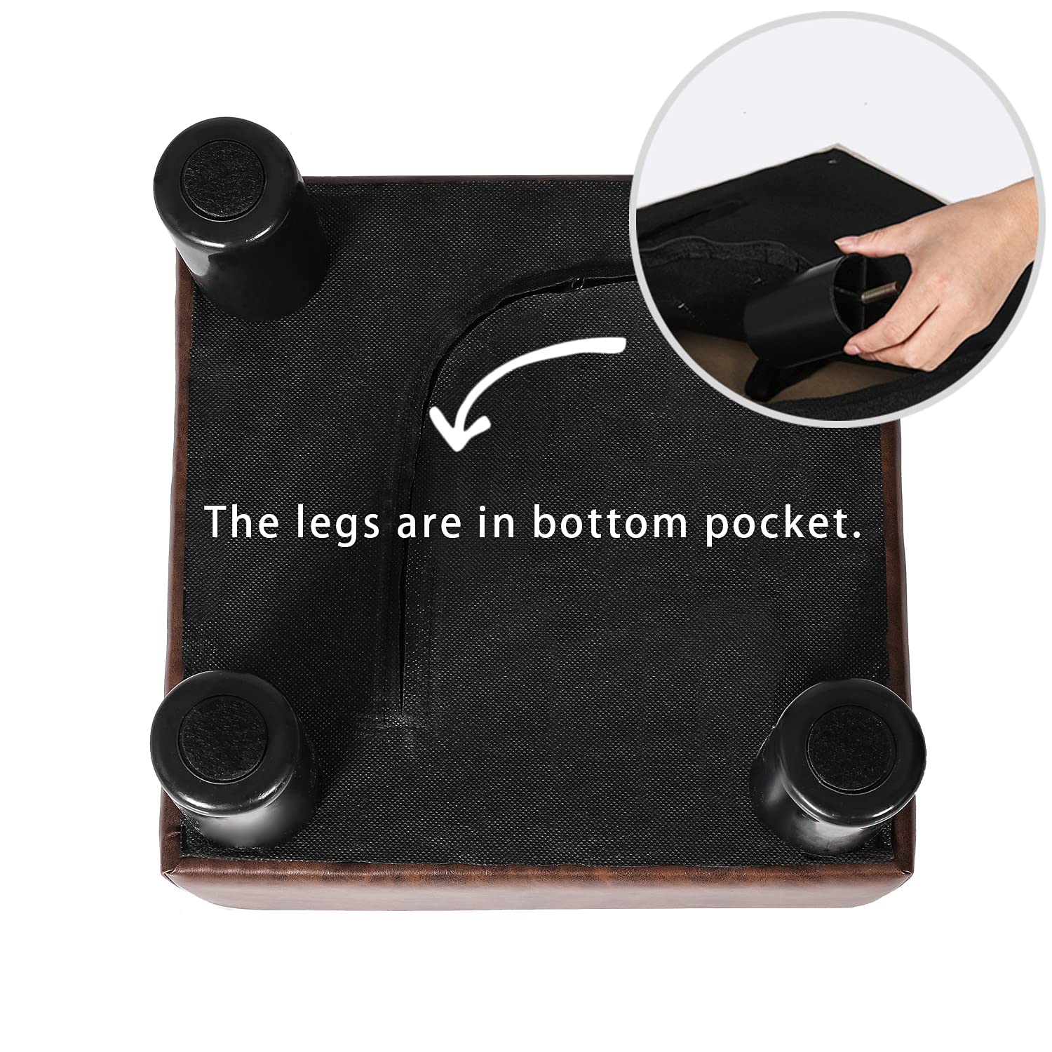 Joveco Small Footstool Ottoman, Faux Leather Square Ottoman Footrest with Non-Skid Plastic Legs, Modern Sofa Pets Step Stool for Couch Desk Office Living Room Bedroom (Brown)