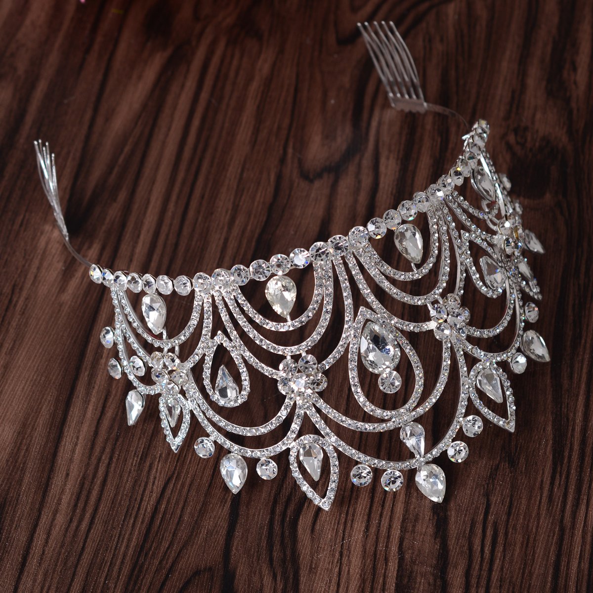 Eseres Tall Pageant Tiaras with Combs for Women Elgeant Rhinestone Crown