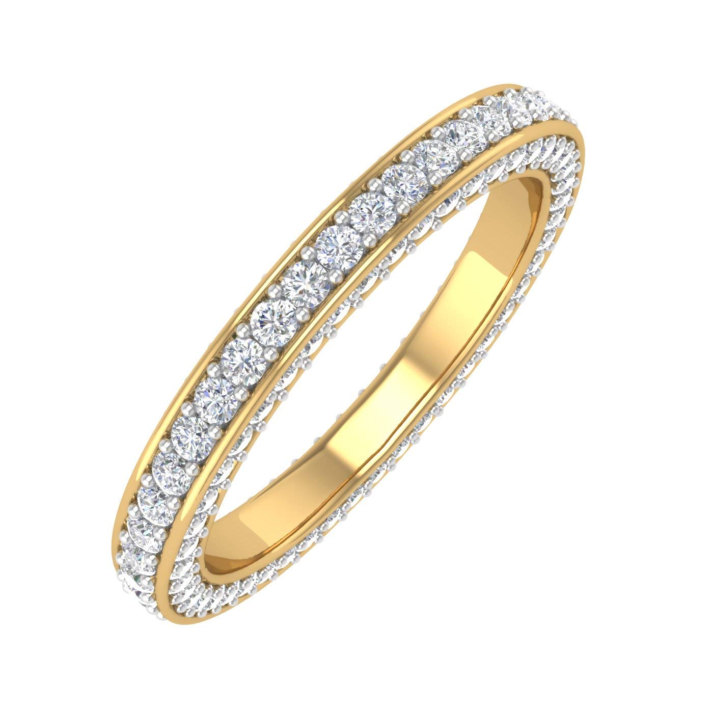 FINEROCK 1 Carat Prong Set Diamond Ladies Wedding Eternity Ring in 14K Yellow Gold - IGI Certified (Ring Size 7)