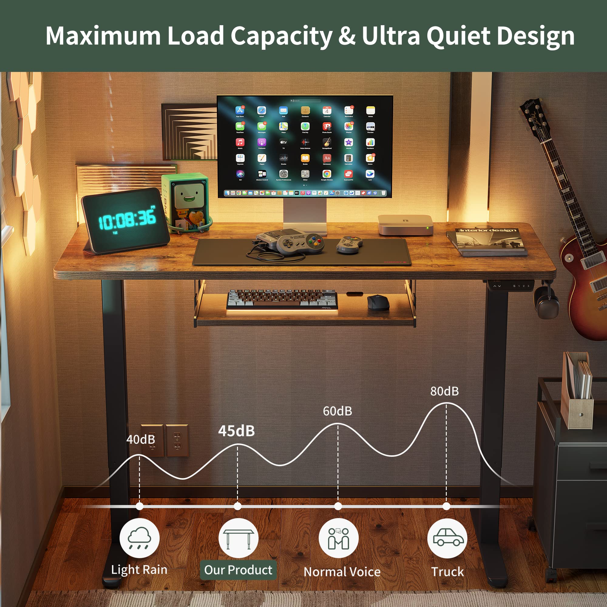 FEZIBO 40 * 24 Inches Height Adjustable Desk with Keyboard Tray and 3-Drawer Mobile File Cabinet
