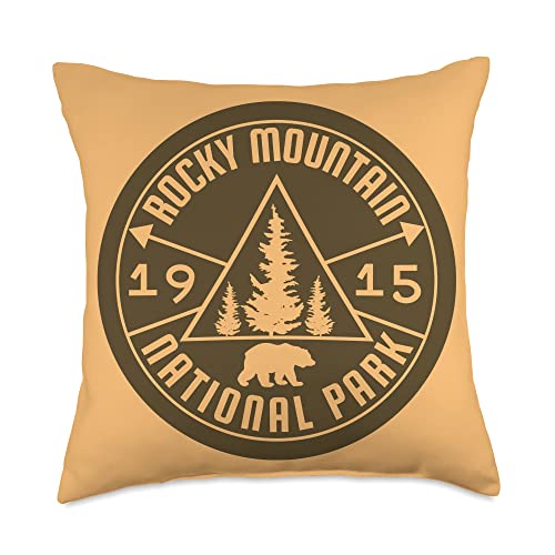 National Parks Travel USA Outdoor Hiking Vintage Rocky Mountain National Park Colorado Hiking Bear Nature Throw Pillow, 18x18, Multicolor