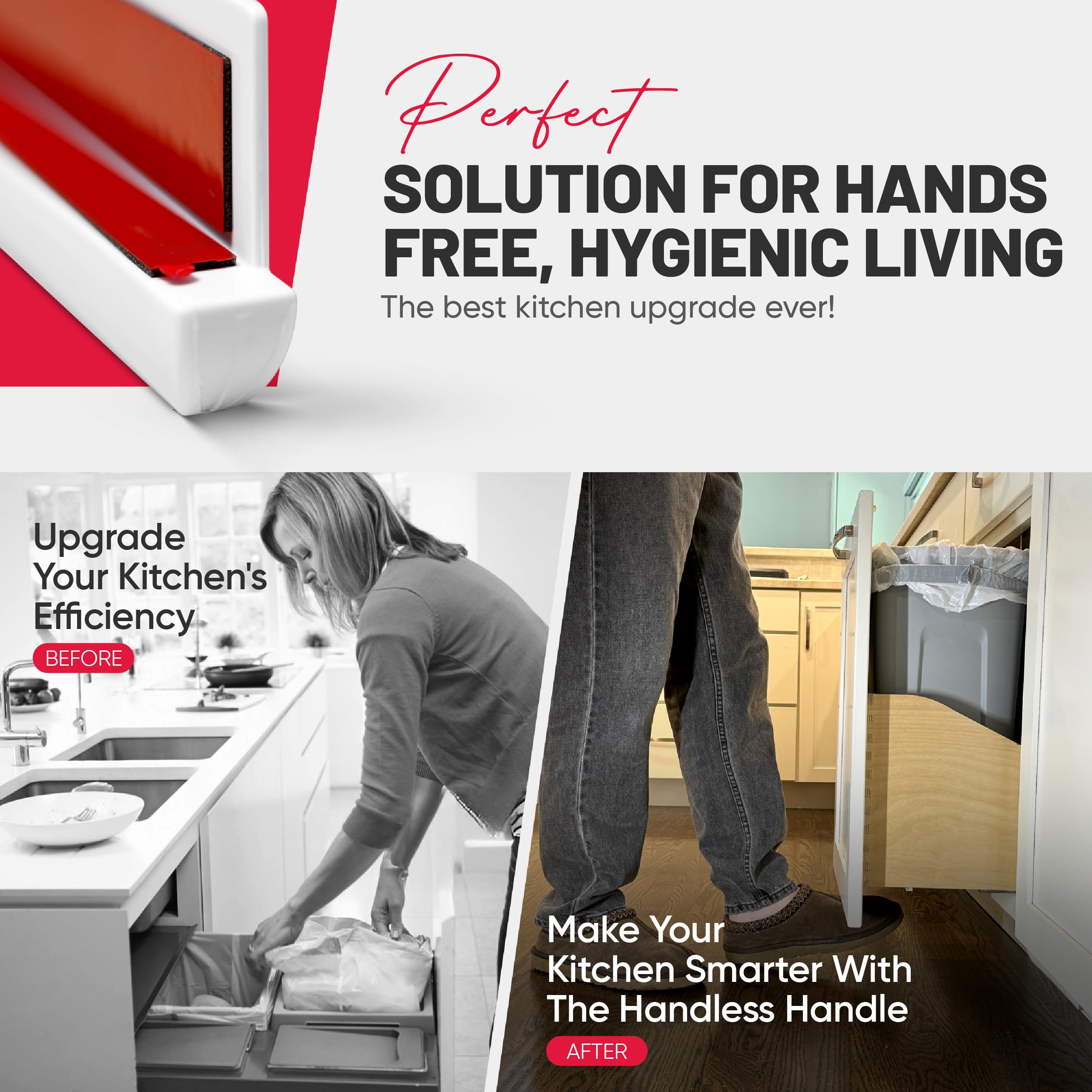 The Handless Handle β Hands-Free Garbage Drawer Foot Pull Handle, Touchless Opener for Drawers, Bins, & Cabinets