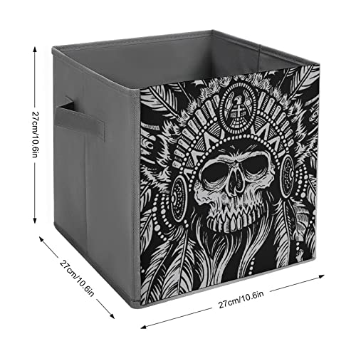 Native American Skulls Collapsible Storage Bins Basics Folding Fabric Storage Cubes Organizer Boxes with Handles
