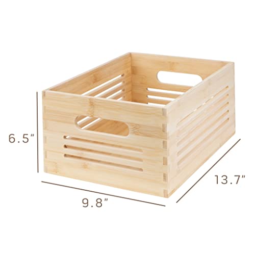 Natural Bamboo Wooden Storage Box â Rustic Farmhouse Look Wood Crate for Storage Decorative Closet, Cabinet and Shelf Basket Organizer with Built in Handles - Multi-Purpose Organizer (Medium)