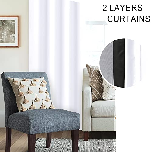 XWZO 100% Blackout Curtains 2 Panels with Tiebacks- Heat and Full Light Blocking Window Treatment with Black Liner for Bedroom/Nursery, Grommet Top,White, W52 x L84 Inches Long, Set of 2