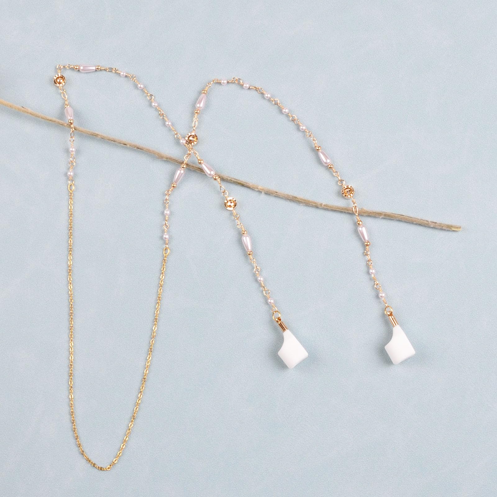 Female Magnetic Anti-Lost Strap Holder Necklace White Pearl Stainless Steel Chain Compatible with Airpods Pro 3 2 1