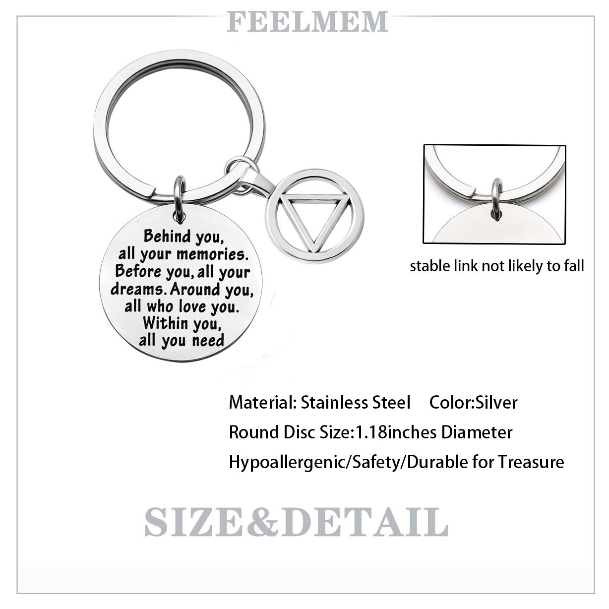 FEELMEM Sobriety Gift Keychain Addiction Recovery Gift AA Alcoholics Anonymous Warrior Recovery Gift New Beginnings Gift(silver