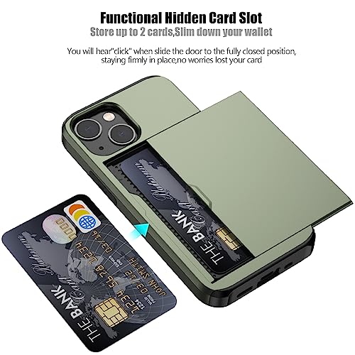 Nvollnoe for iPhone 13 Mini Case with Card Holder Heavy Duty Protective Dual Layer Shockproof Hidden Card Slot Slim Wallet Case for iPhone 13 Mini for Men&Women(Green)