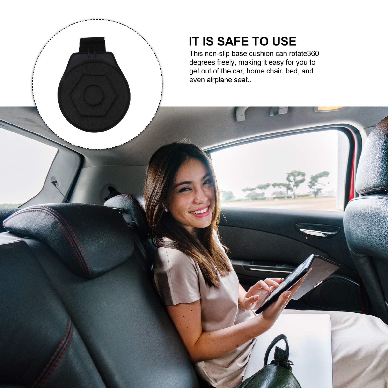 HEALLILY Swivel Seat Cushion 360° Rotating Car Seat Cushion Auto Swivel Cushion for Elderly or Those with Limited Mobility Black
