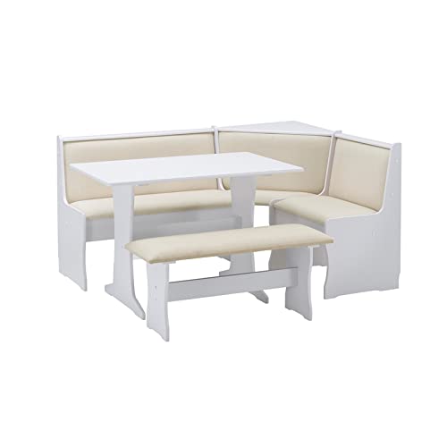Riverbay Furniture Wood Storage Nook Kitchen Dining Breakfast Set in White and Beige