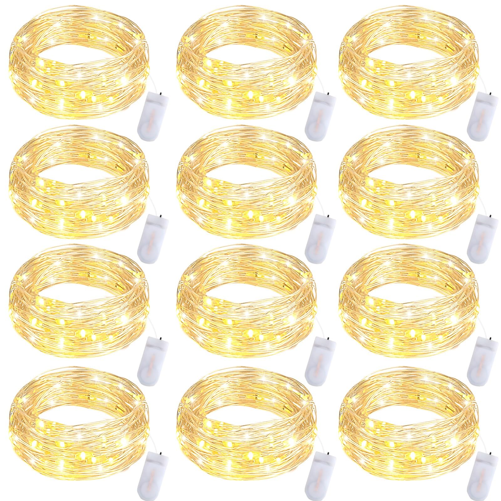Fibevon Fairy Lights Battery Operated, 12-Pack 7.2ft w/20 LED Mini Lights Waterproof String Lights for Mason Jar/Centerpiece Table/Bedroom/Wedding/Valentines/Christmas/Outdoors/Indoor Decoration