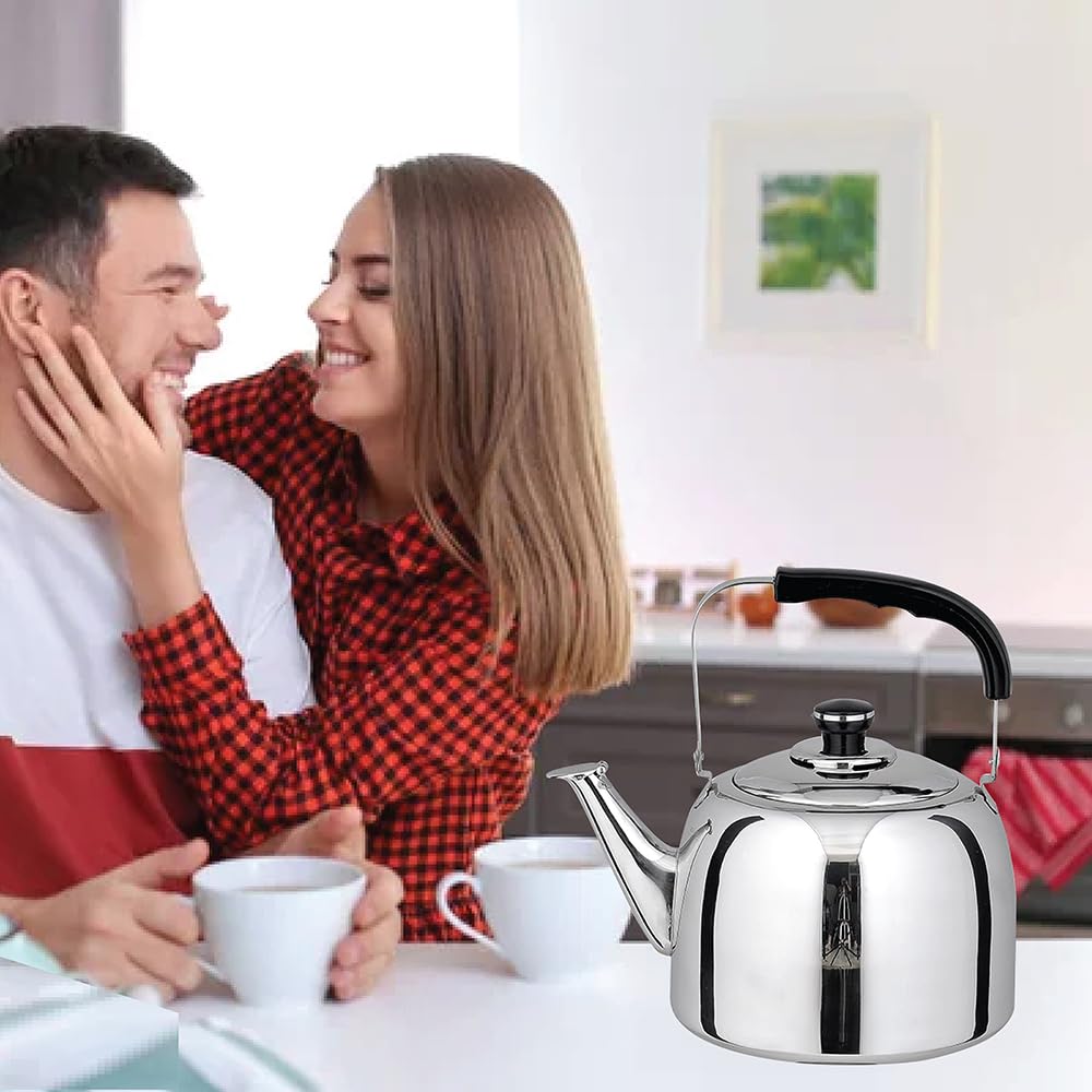 TtAk HOUSEWARE Tea Kettle Stovetop Movable Handle | Stainless Steel Stovetop Loud Whistling Fast Boiling Tea Kettle Cool Grip Bakelite Handle | Food Grade Tea Pot Thin Fast Heating Base (5 Liter)