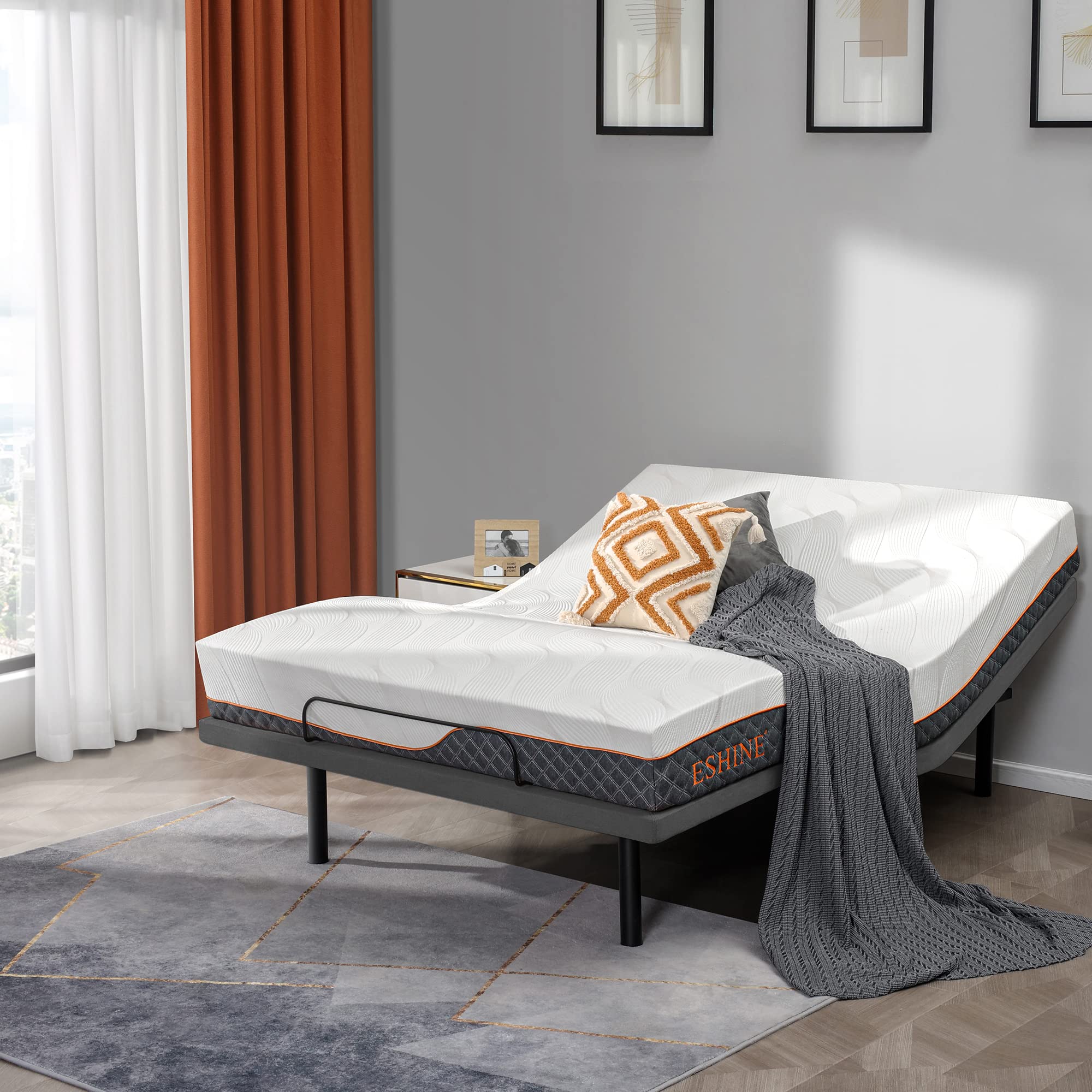 ESHINE Adjustable Bed Frame Smart Bed Queen - Quick Installation in 5 Minutes Electric Bed Base with Massage, Ergonomic Foot&Head Incline, Zero Gravity, Dual USB Ports, Under Bed Light, Queen