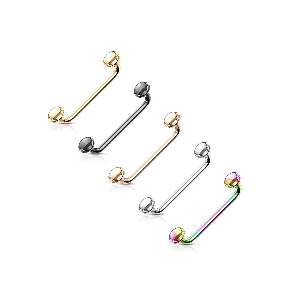 FIFTH CUE 16G Flat Disc Ends 90 Degree Bent Staple Barbells for Surface 316L Surgical Steel Surface & Snake Eye Tongue Piercings (Steel)