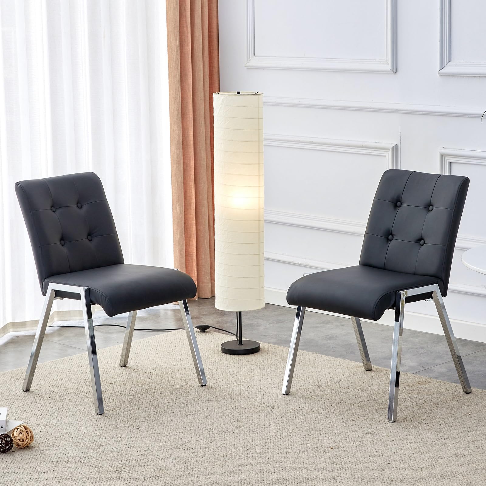 EXZLFA Armless Dining Chairs Set, PU Upholstered High Back Make Up Chair with Electroplated Metal Legs ,Suitable for Restaurants Living Rooms Kitchens Dressing Room (4-Piece Grey)