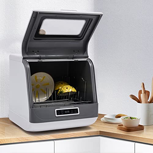Portable Countertop Dishwasher, Mini Dishwasher, Compact Dishwasher, with Large Capacity, High-Temp & Air Dry Function, 3 Washing Programs, 360° Spray, Auto Dishwashing, for Apartments, Dorms, RVs