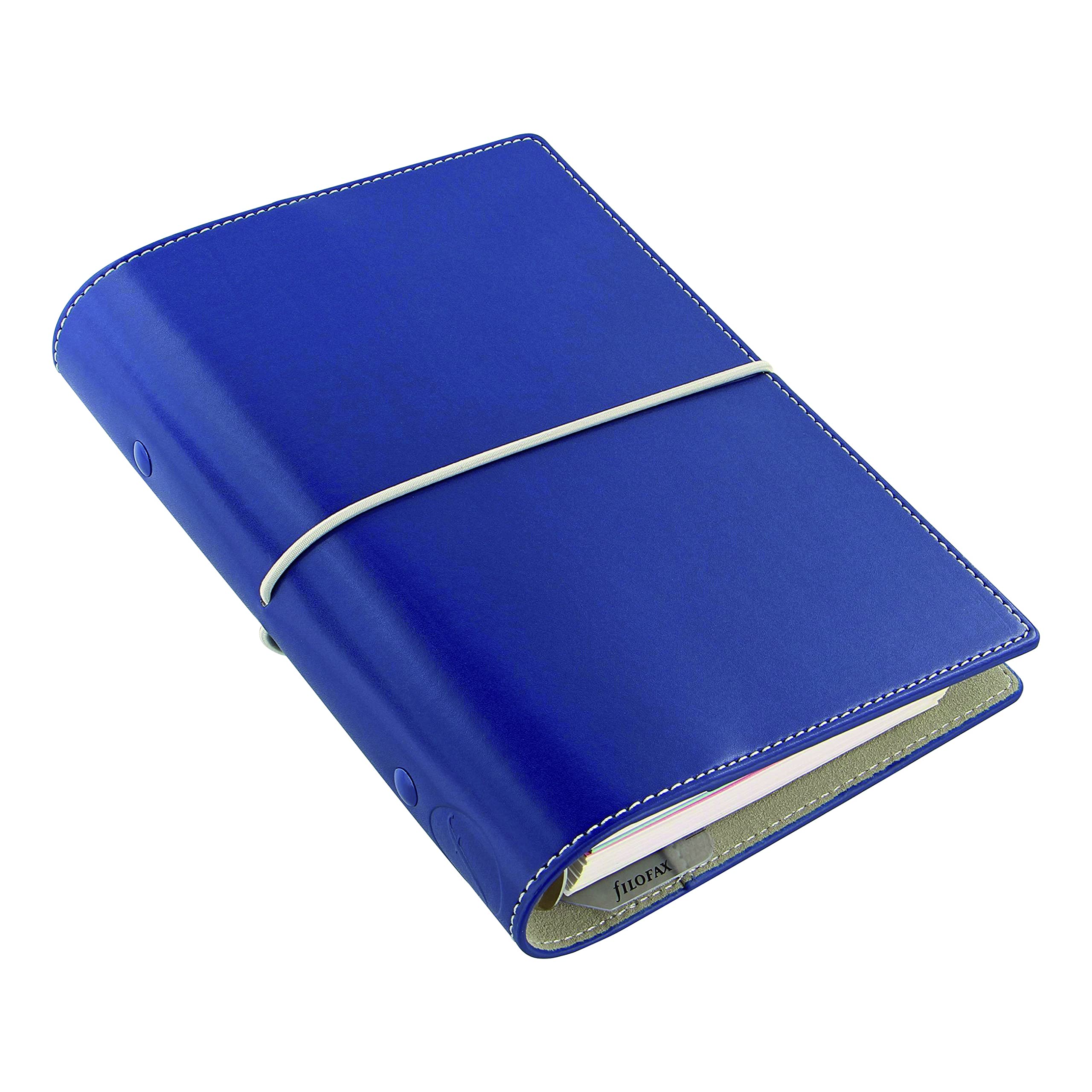 Filofax Domino Organizer, Personal Size, Navy - Leather-Look with Contrast Stitching, Six Rings, Week-to-View Calendar Diary, Multilingual, 2022 (C027983-22)