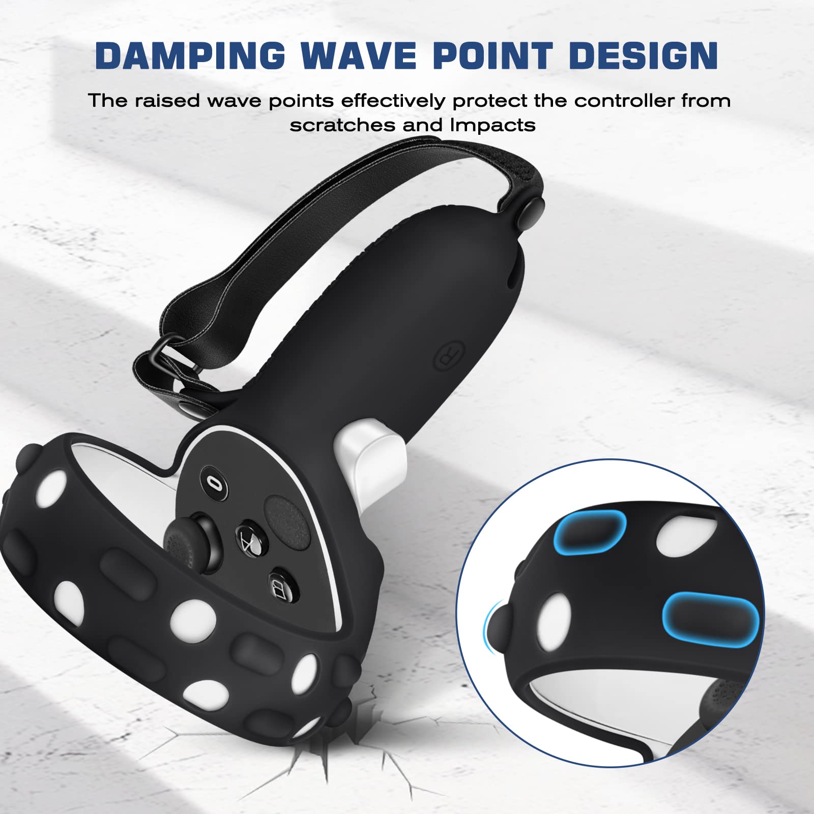 FINPAC Silicone Touch Controller Grip Cover for Quest 2, Protective and Anti-Slip VR Gaming Headset Controller Sleeve Cover (Black)