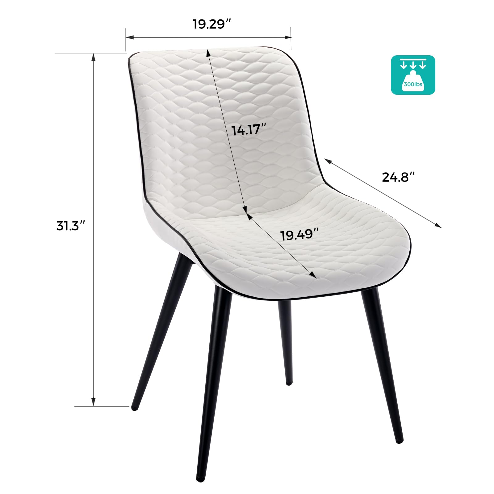 Fefances White Dining Chairs Set of 2 PU Leather Diamond Upholstered Modern Kitchen Dining Room Chairs Metal Thick Bar Counter Chairs High Back Home Kitchen Restaurant
