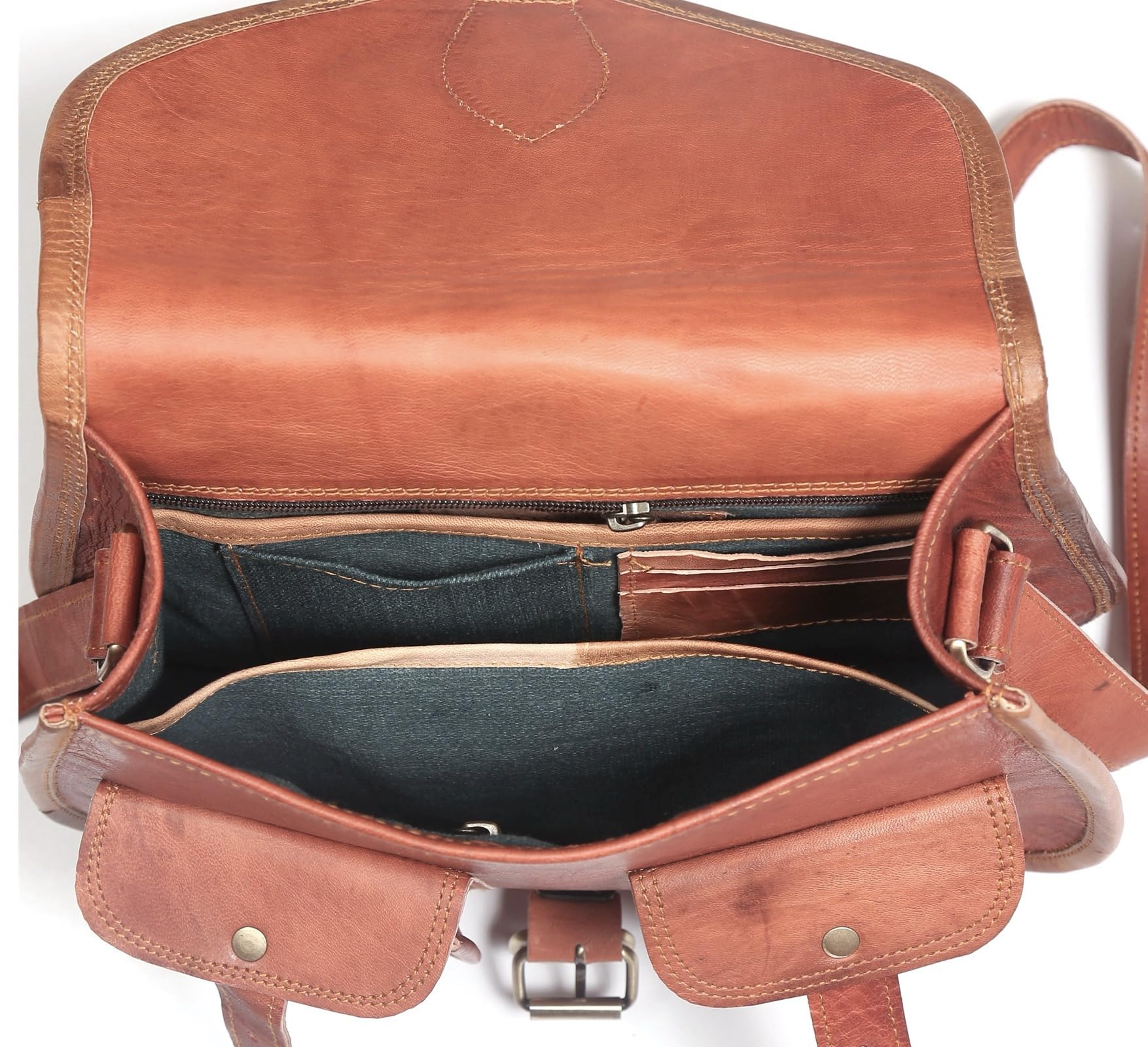 Firu-Handmade 13 inch Women Vintage Style Genuine Brown Leather Crossbody Shoulder Bag Handmade Purse