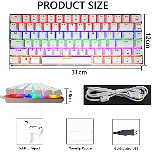 FELICON Mechanical Keyboard, AK33 Rainbow LED Backlit USB Cable Gaming Mechanical Keyboard, 82-Key Compact Mechanical Gaming Keyboard with Anti-ghosting Keys for Gamers and Typists