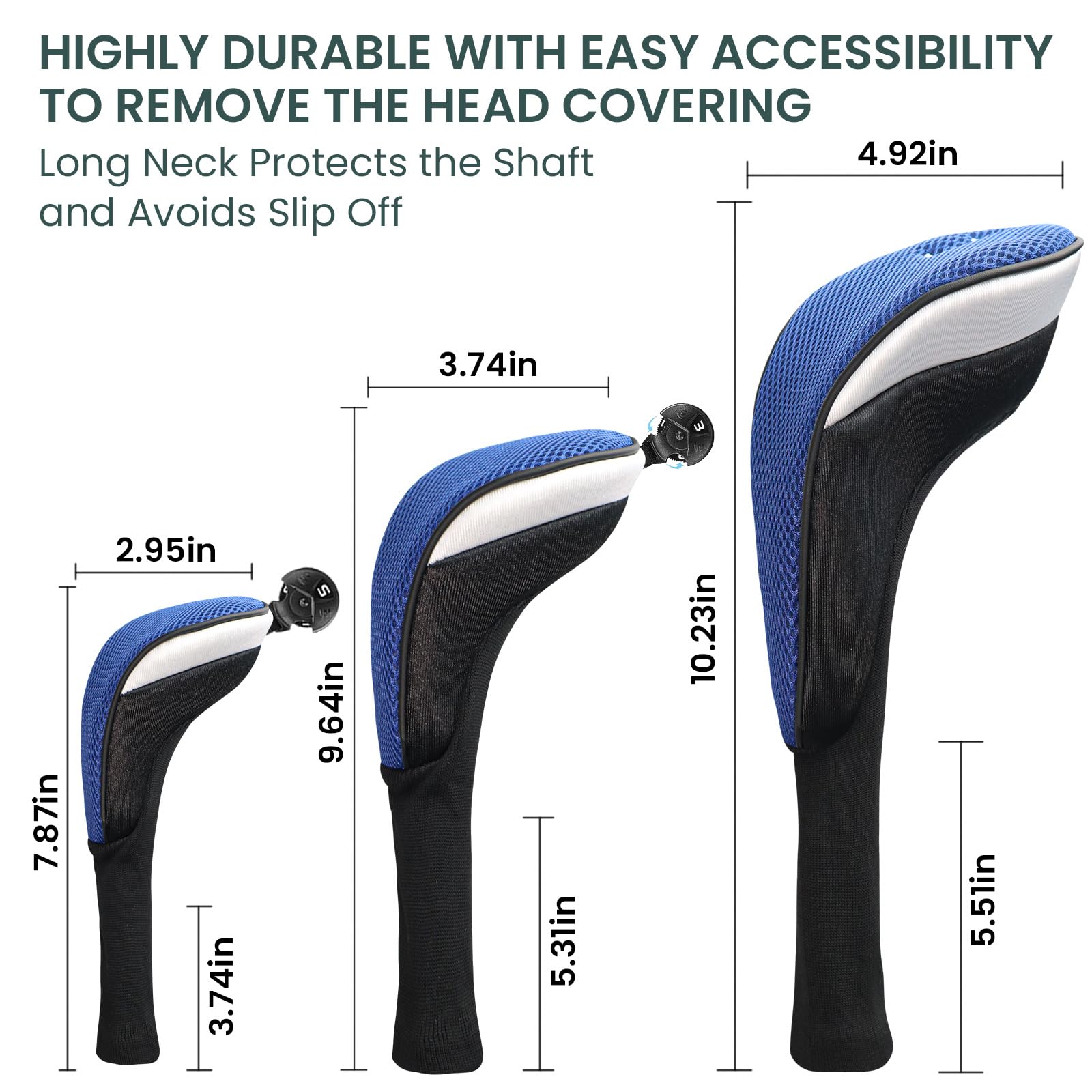 FINGER TEN Golf Club Head Covers Woods Driver Fairway Hybrid 3/4/5 Set, Headcovers Men 1 3 5 7 X Interchangeable Number Tag, Fit All Wood Clubs (5 Pack-Blue(1D+2F+2H))
