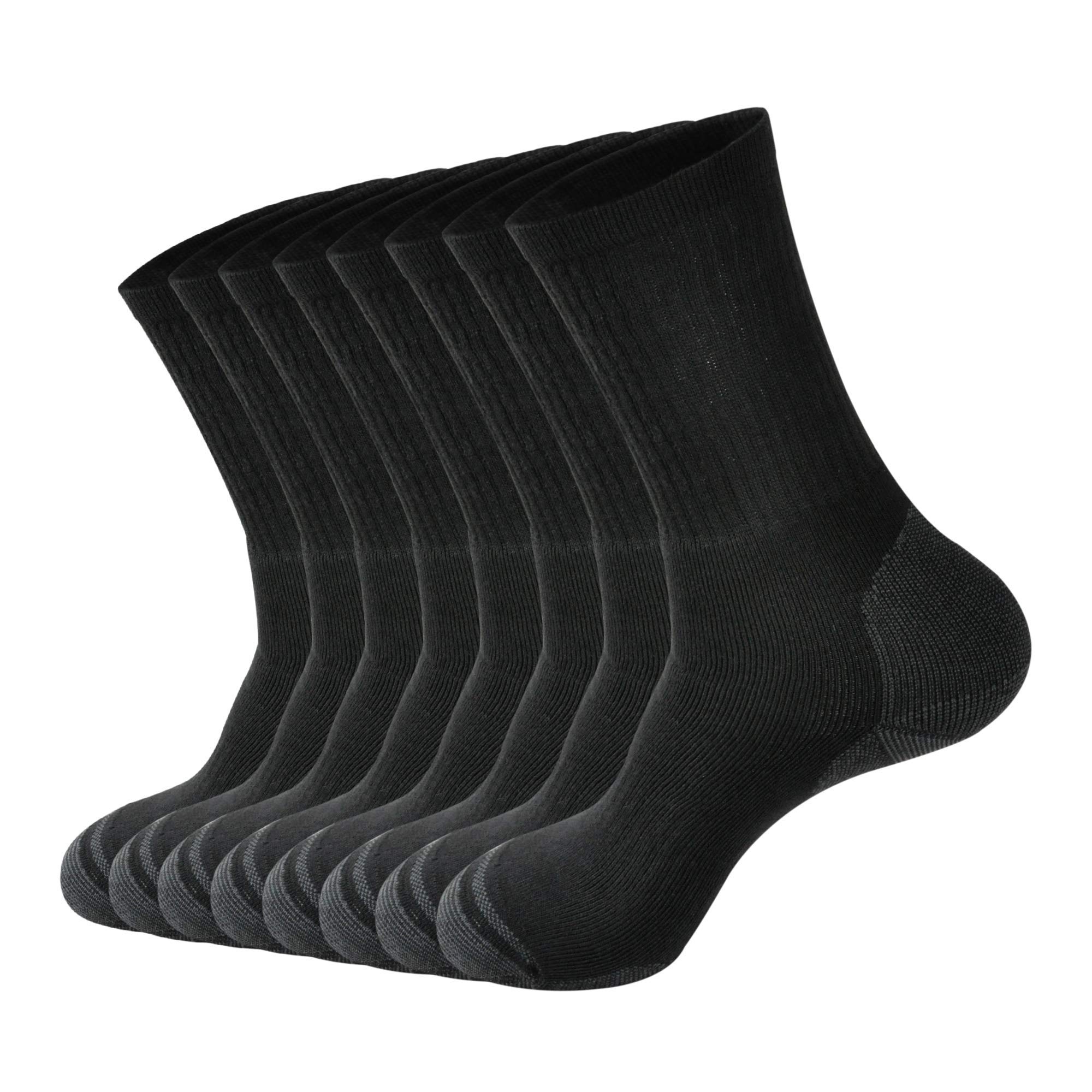 ECOEY Men's Work Boots Athletic Running Crew Socks, Dry-Tech Moisture Wicking Heavy Cushion 8 Pairs (Black, 9-11)