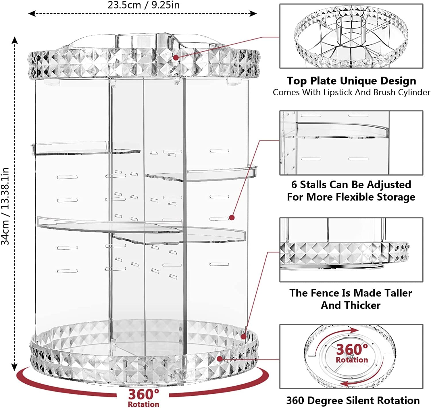 Makeup Organizer, 360 Rotating Perfume Organizer, DIY Adjustable Bathroom Makeup Carousel Spinning Holder Skin Care Organizer with 6 Layers, Fits Cosmetics or Beauty Supplies for Vanity Countertop
