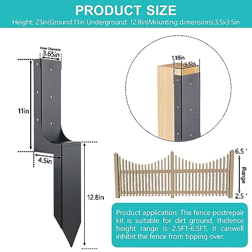 Fence Post Repair Stakes, Heavy Duty Steel Fence Post Anchor Ground Spike, for Repair Broken Wood Fence Post(2 Pack - 23.8in)
