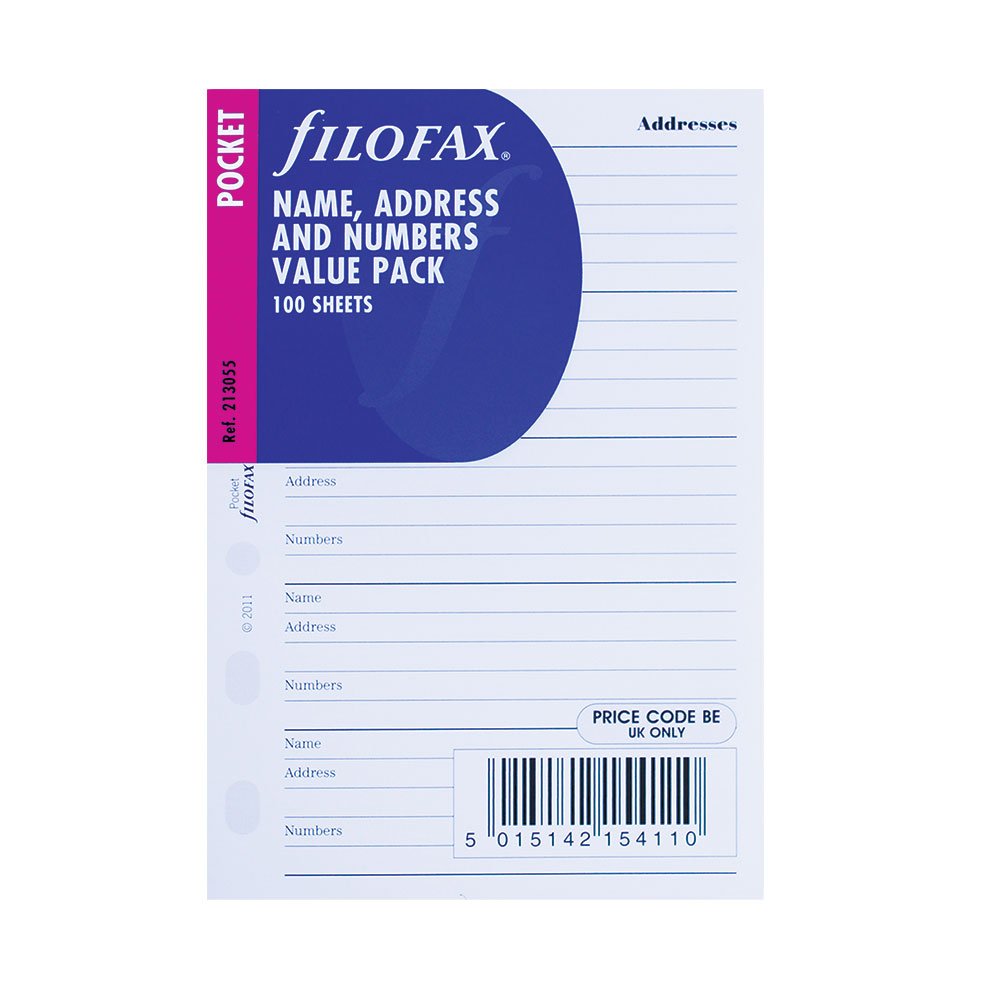 Filofax Pocket Name/Address/Telephone 100 Pack (B213055)