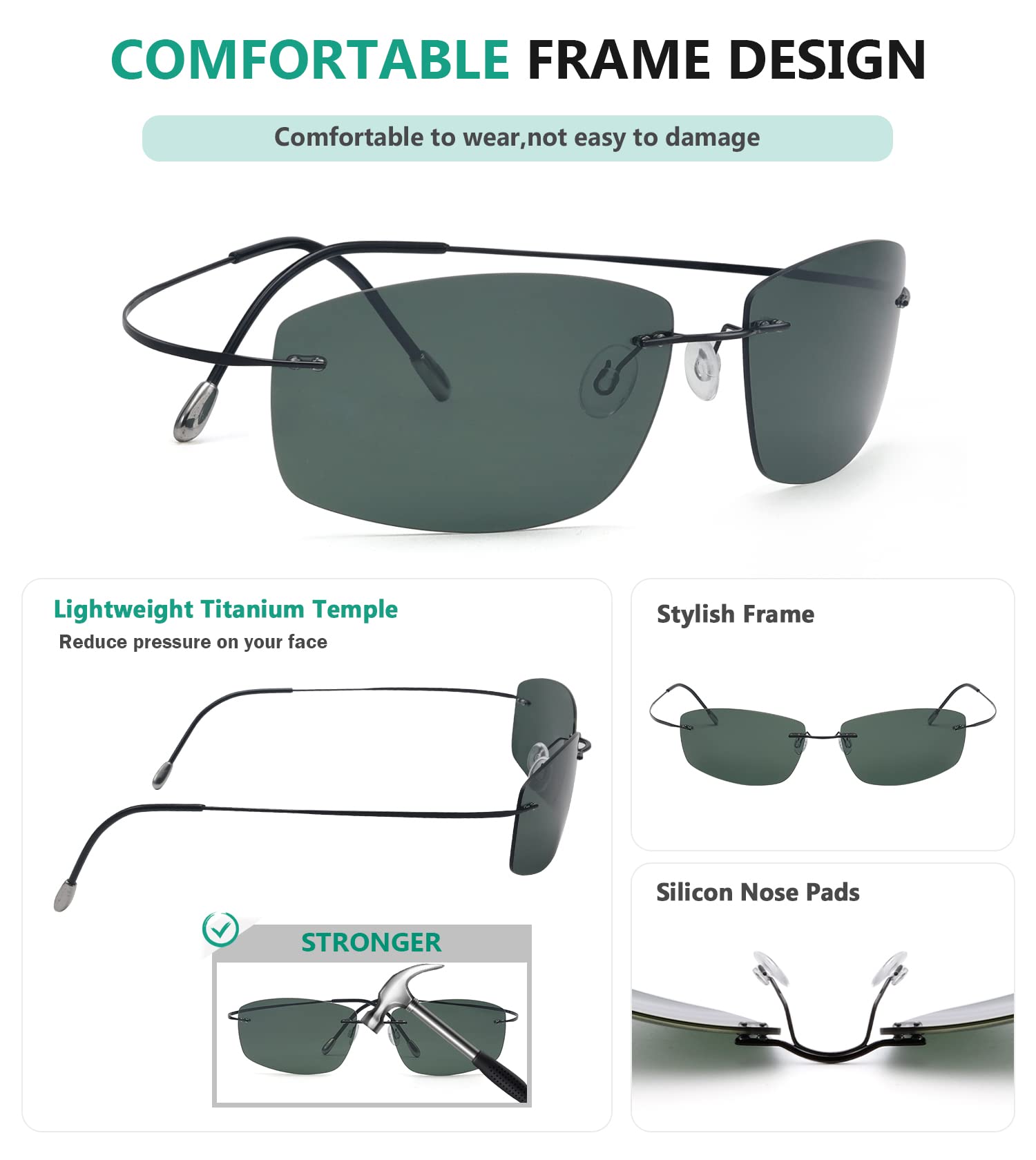 Eyekepper Rimless Titanium Frame Polarized Sunglasses G15 Lens