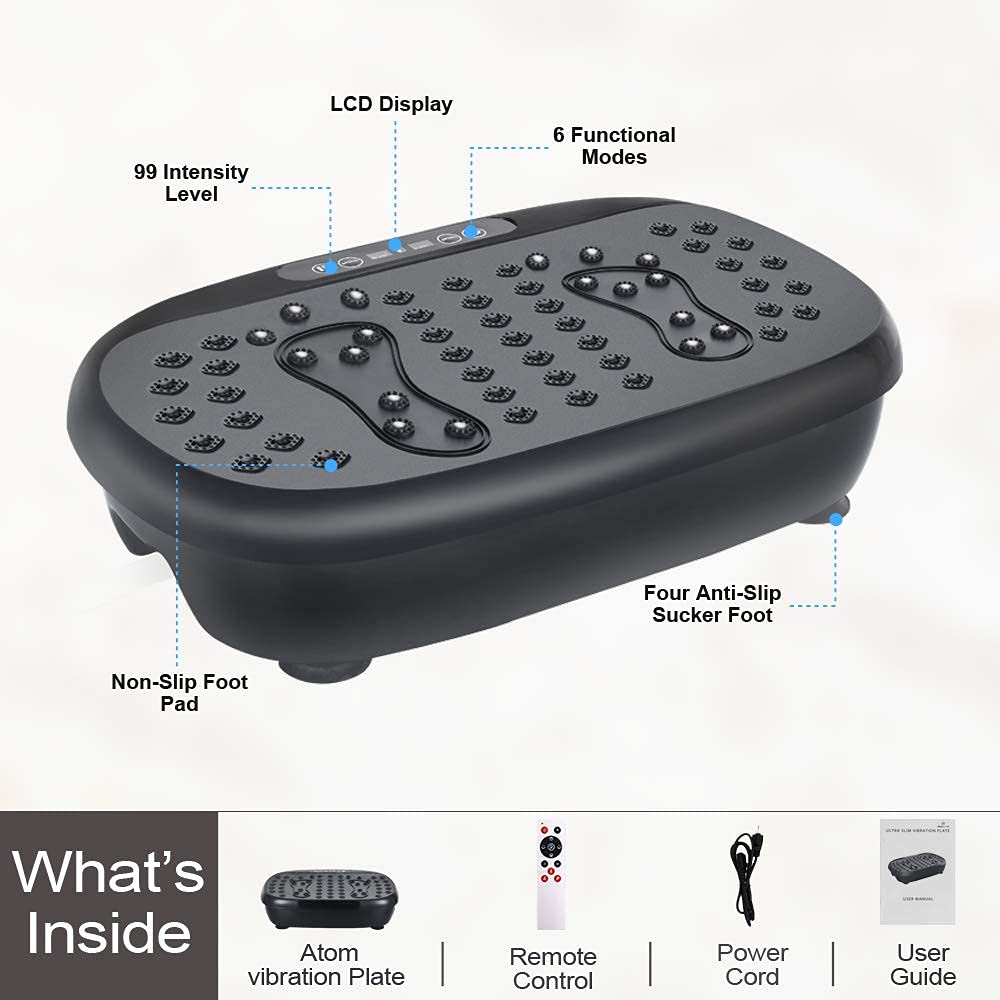 EILISON Atom Vibration Plate Exercise Machine - Full Body Vibration Fitness Platform Equipment for Home & Travel Workout, Weight Loss, Toning & Wellness - Max User Weight 250lbs