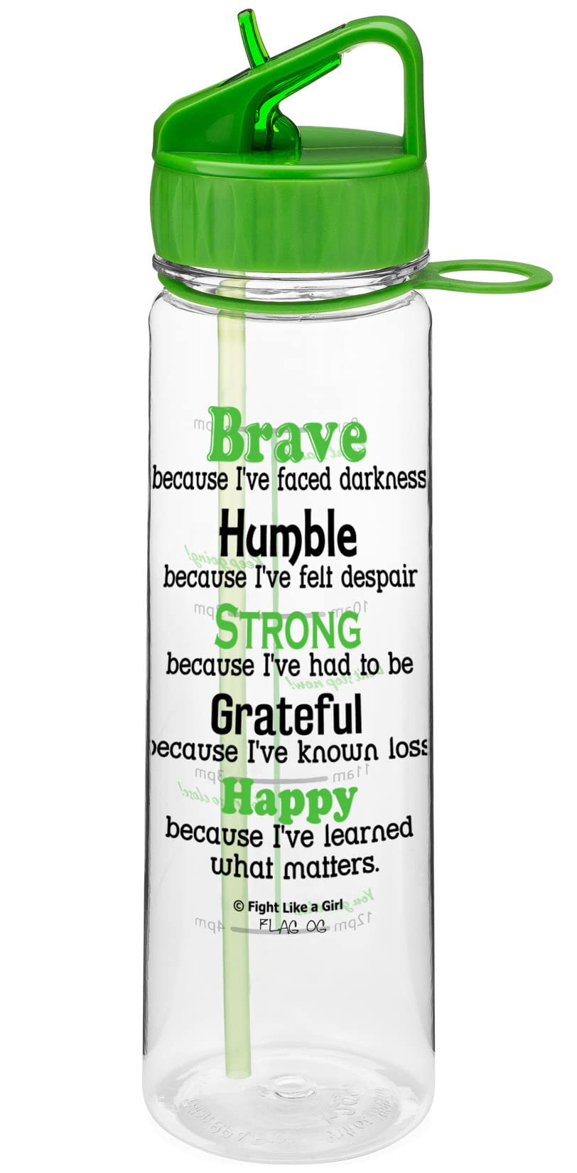 Fight Like a Girl Brave SlimKim 30 oz Motivational Water Bottle with Time Marker & Straw for Lymphoma, Lyme Disease Awareness - Reusable Clear Water Bottle for Workout, Gym, Travel - Lime Green