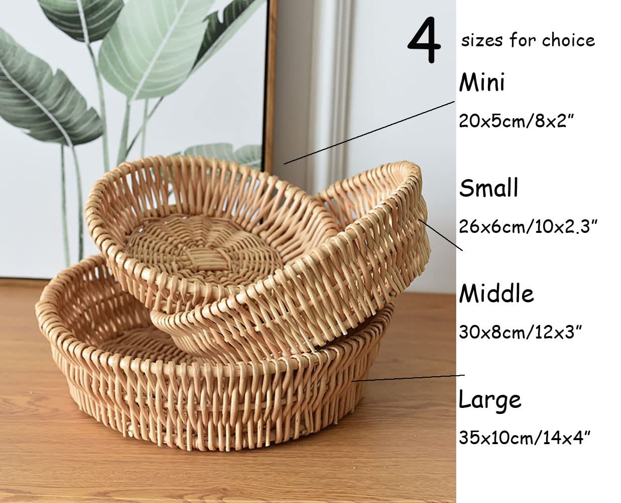 Healthy Fresh Rattan Basket 100% Natural Handwoven Deep Wicker Round Fruit Basket Woven Food Storage Weaved U Organizer Holder Bowl Decor Rack Display Small Flat Bottom Hollow Weaving (Small)