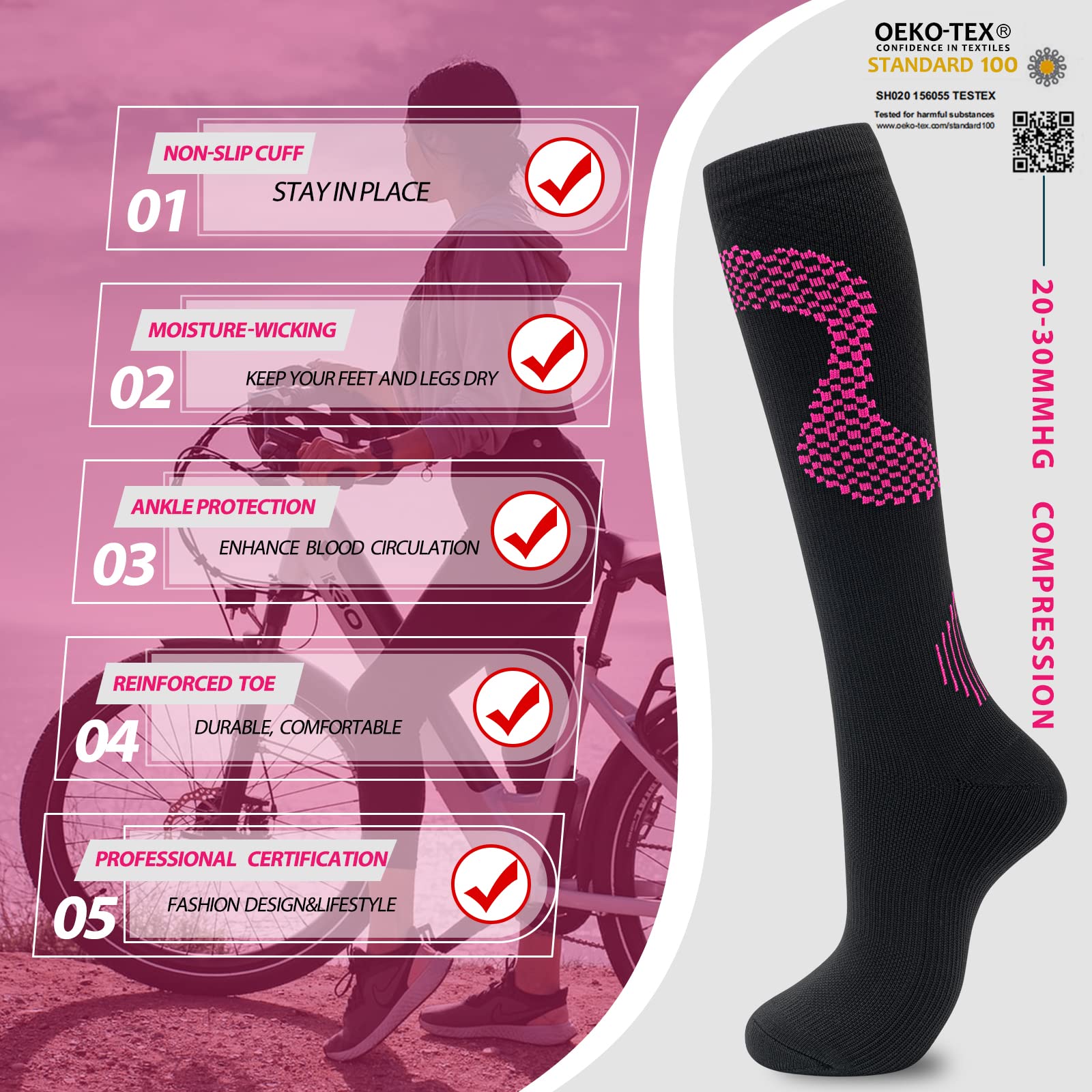 fenglaoda Compression Socks for Women Men Circulation 20-30 mmHg Cute Fun Support Socks For Nurse, Pregnancy, Travel, Flight